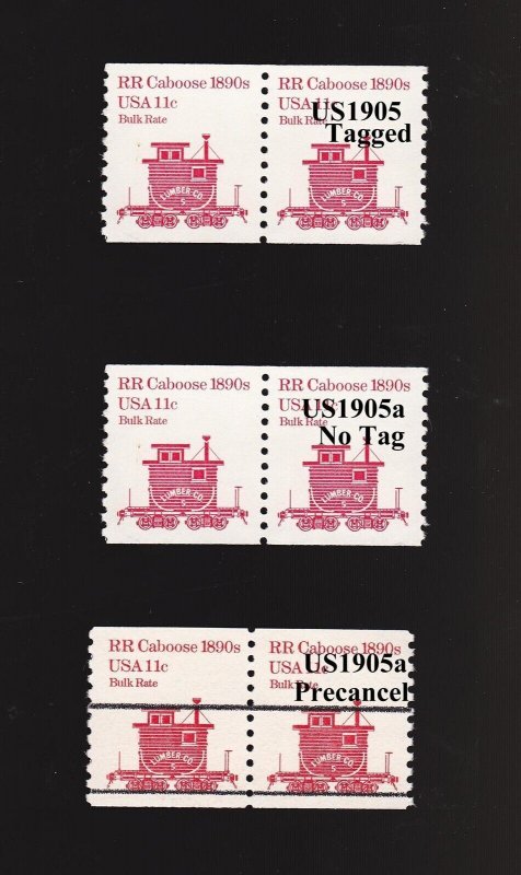 Pairs 11c Caboose US #1905, 1905a Bulk Rate, #1905a Precancel Lot (3 ...