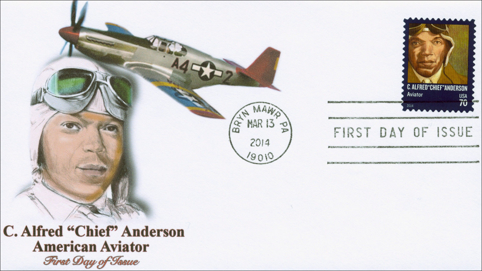 SC 4879, 2014 Alfred Chief Anderson, FDC, 70 Cents, Aviation, Item 14 ...