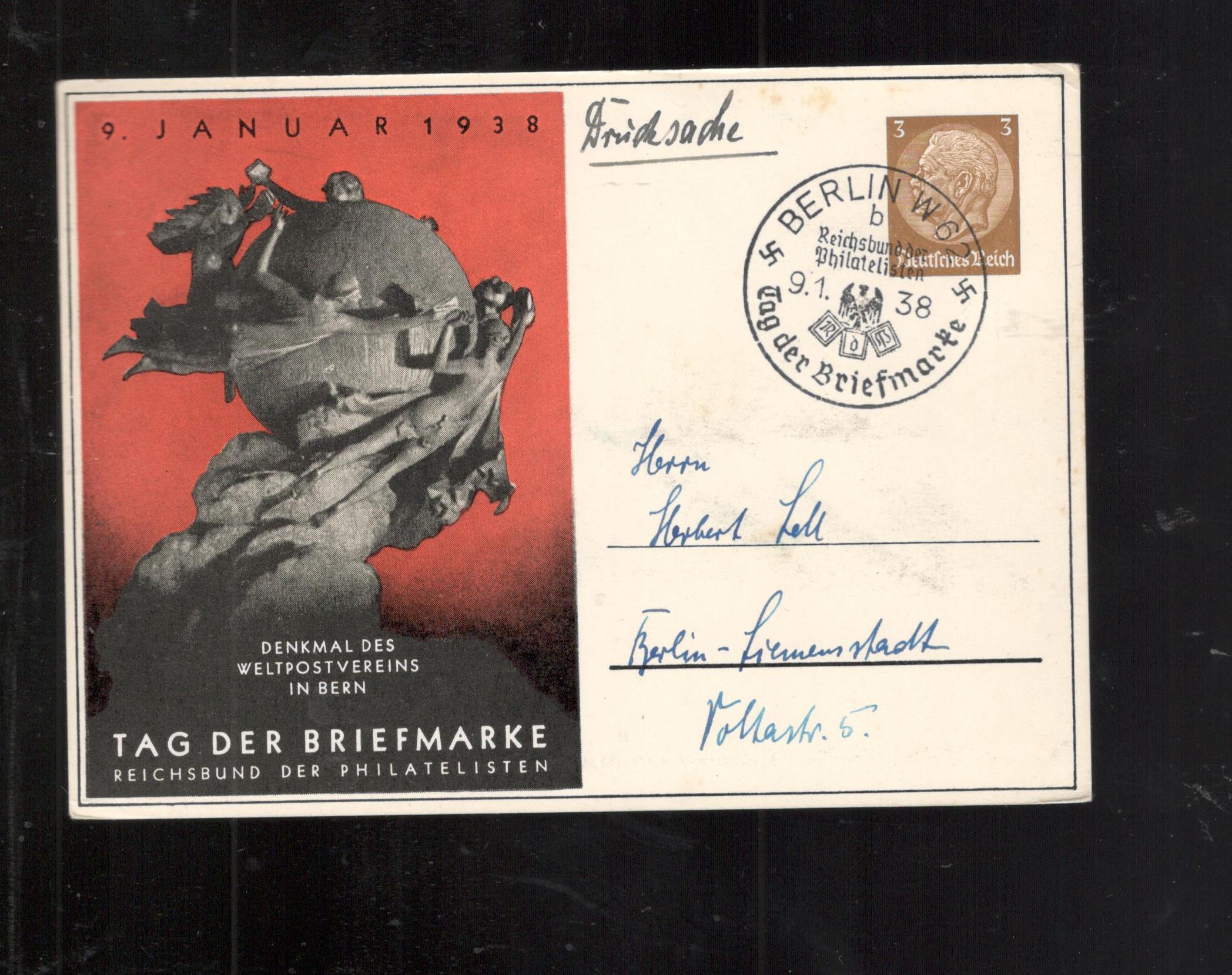 Germany Wwii ERA Propaganda Postal Card: 1938 TAG DER Briefmarke ...