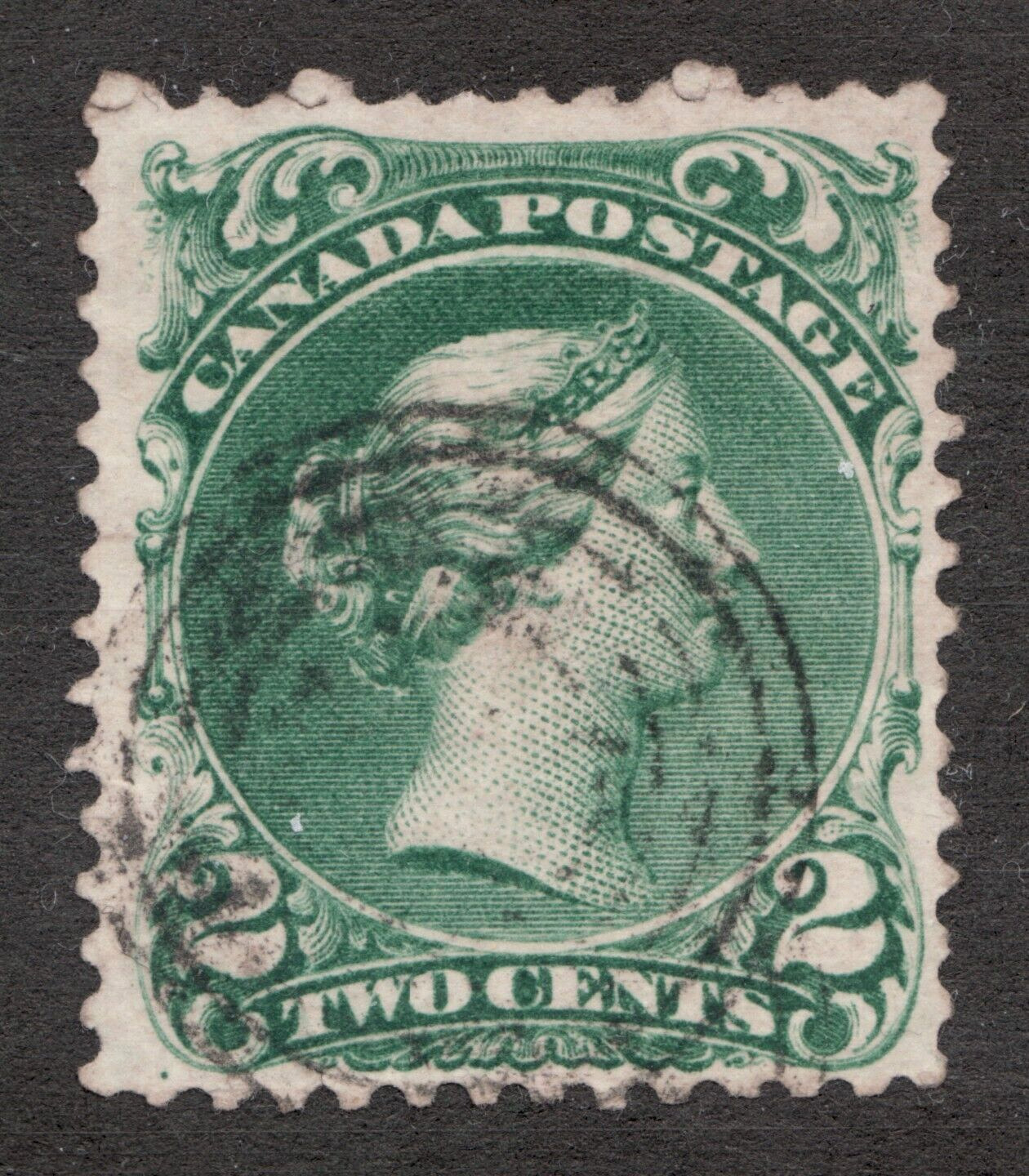 1868 / #24 Used VF - 2 Cent Green - Large Queen Victoria Stamp - Canada ...