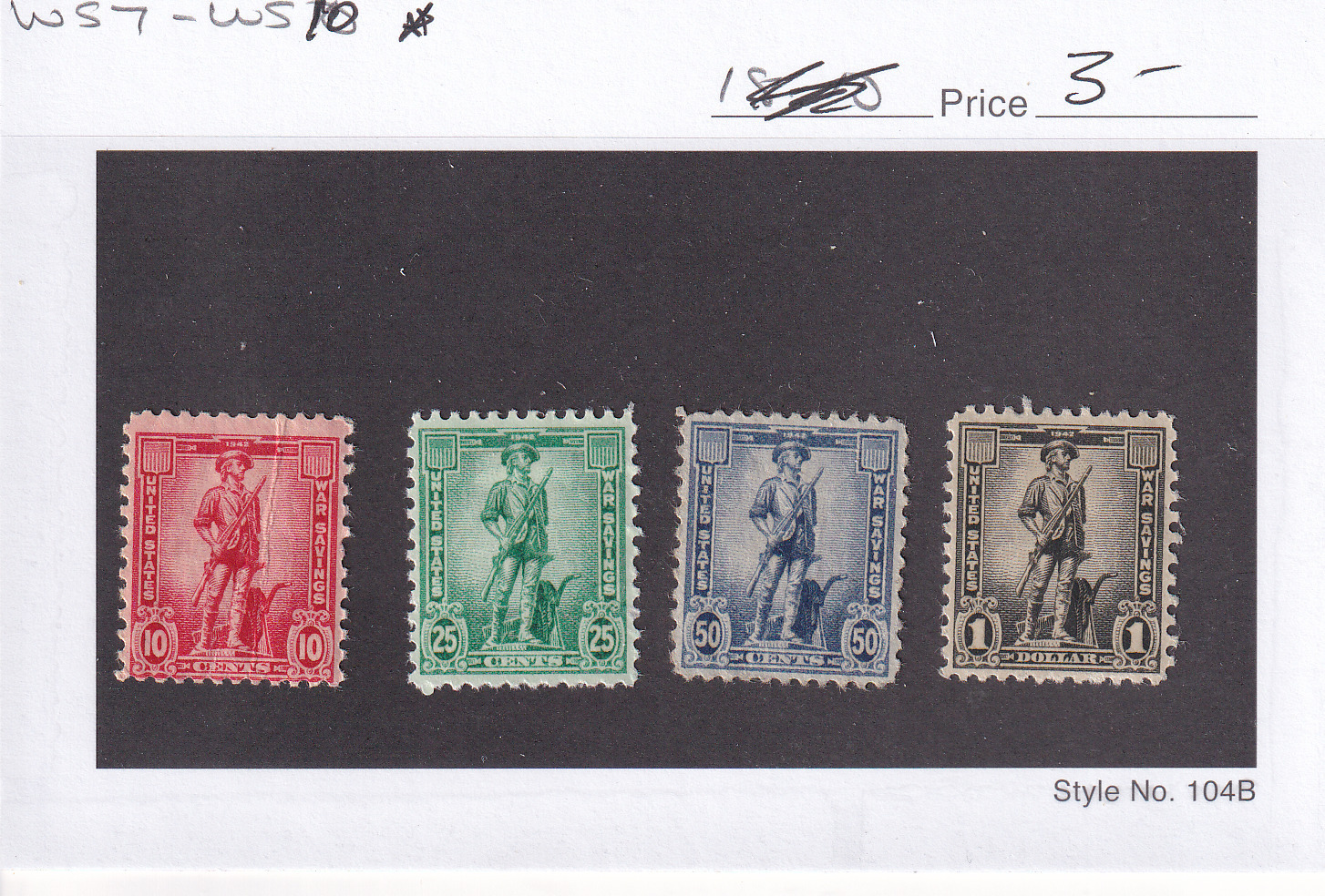 US: War Savings Stamps, Sc #WS7-WS10, MH (F31243) | United States, Back ...