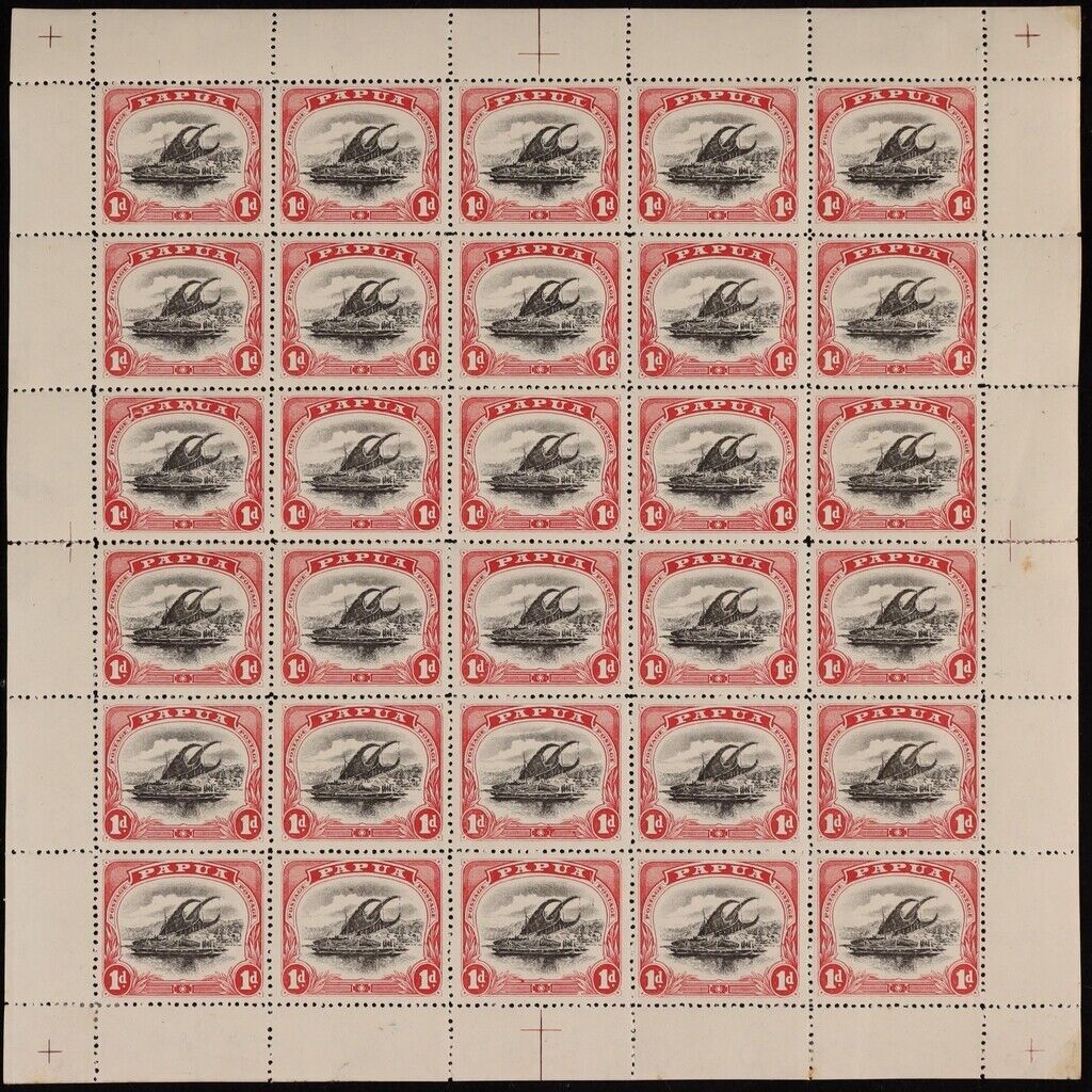PAPUA 1907 Lakatoi Small Papua 1d sheet varieties rift in sky & comet ...