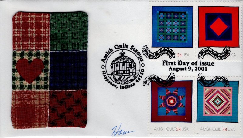 Lois Hamilton Hand Crafted Combo FDC for the 2001 34c Amish Quilt ...
