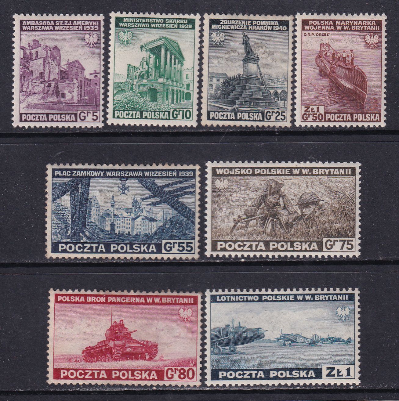 Poland 1941 Sc 3K1-8 Exile Government in Great Britain Stamp MH (Gum ...