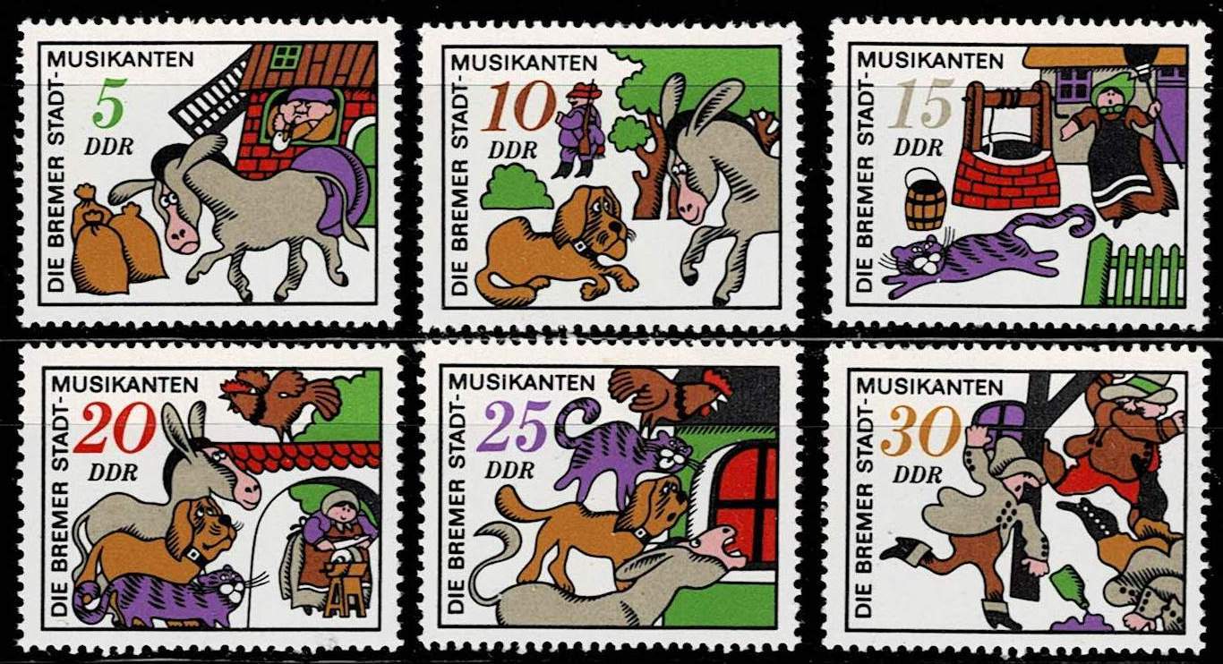 DDR 1971,Sc.#1339;-1344 MNH, Fairy Tales: The Town Musicians of Bremen ...