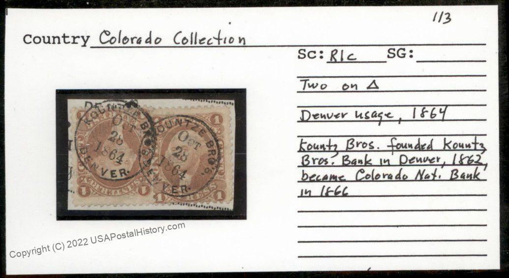 USA 1864 DENVER Colorado Territory Kountz Bros Bank Cancels R1c ...