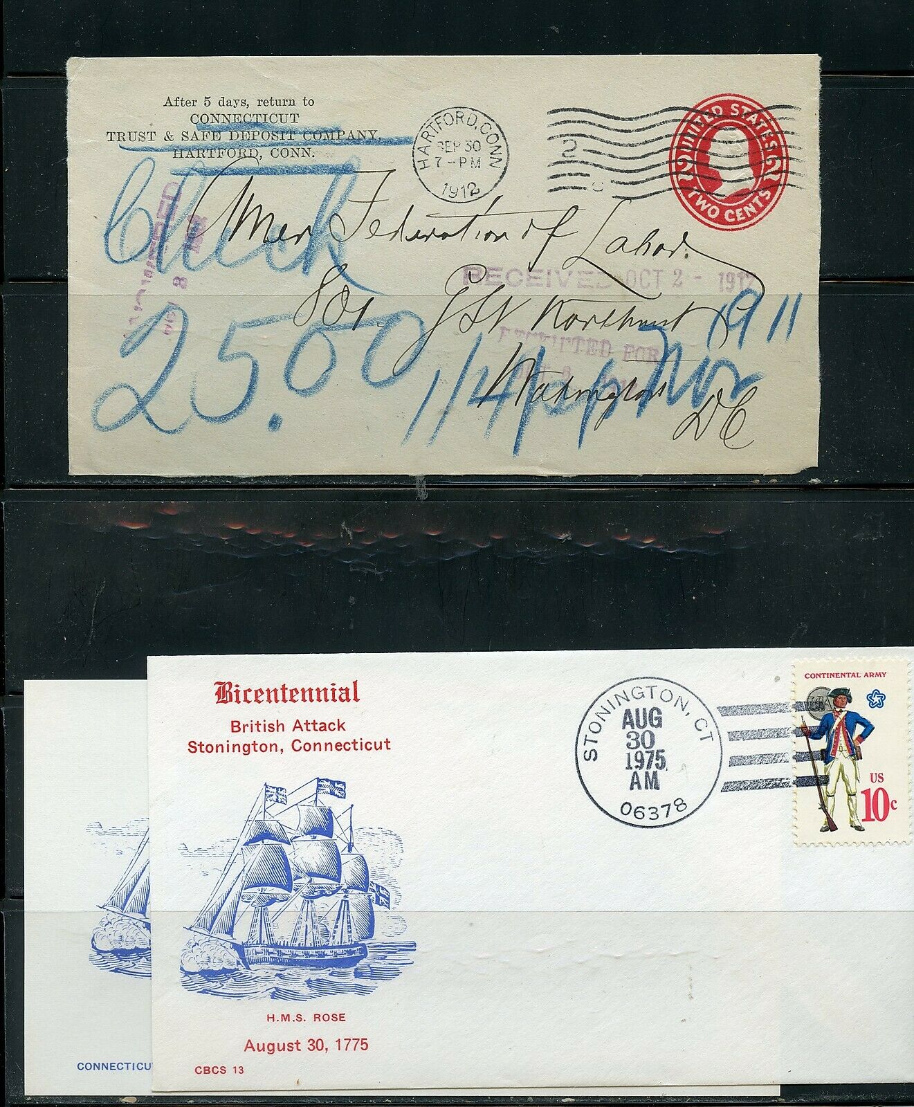 US POSTAL HISTORY OF STATE OF CONNECTICUT LOT OF 24 COVERS 1886-1989 AS ...