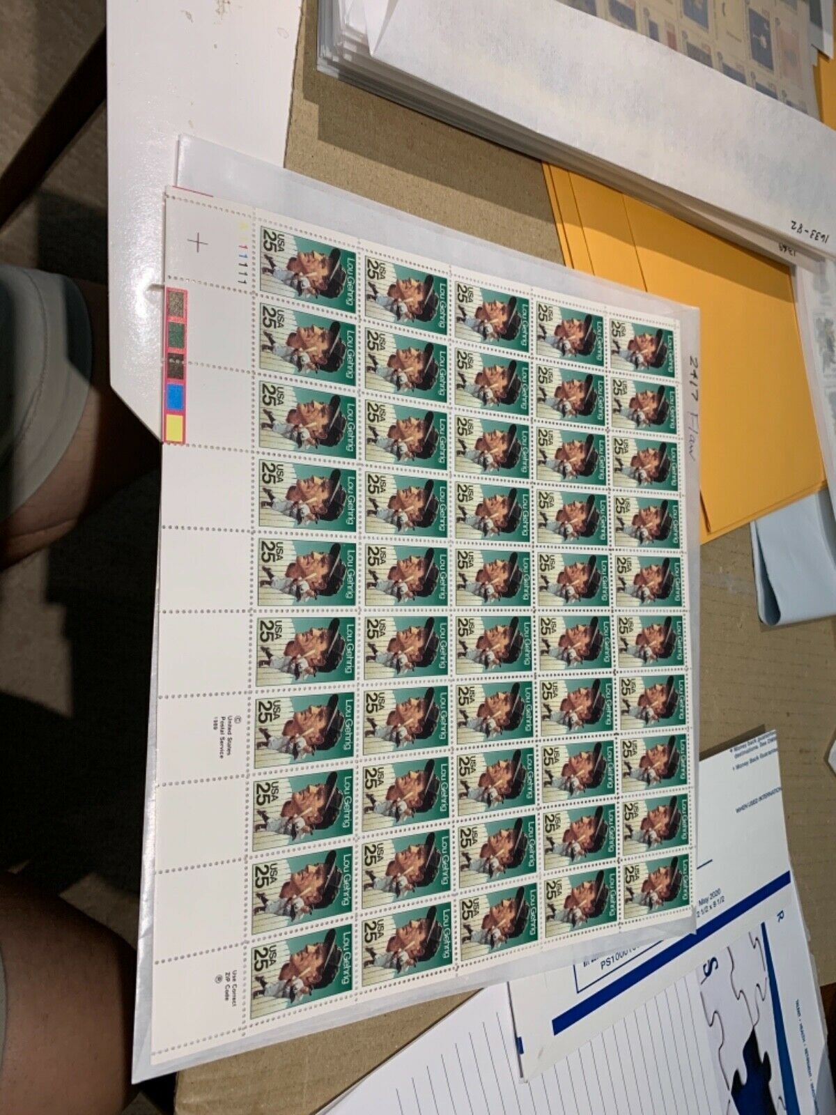 2417 Lou Gehrig Sheet Of 50. MNH Selvage Tear | United States, General ...