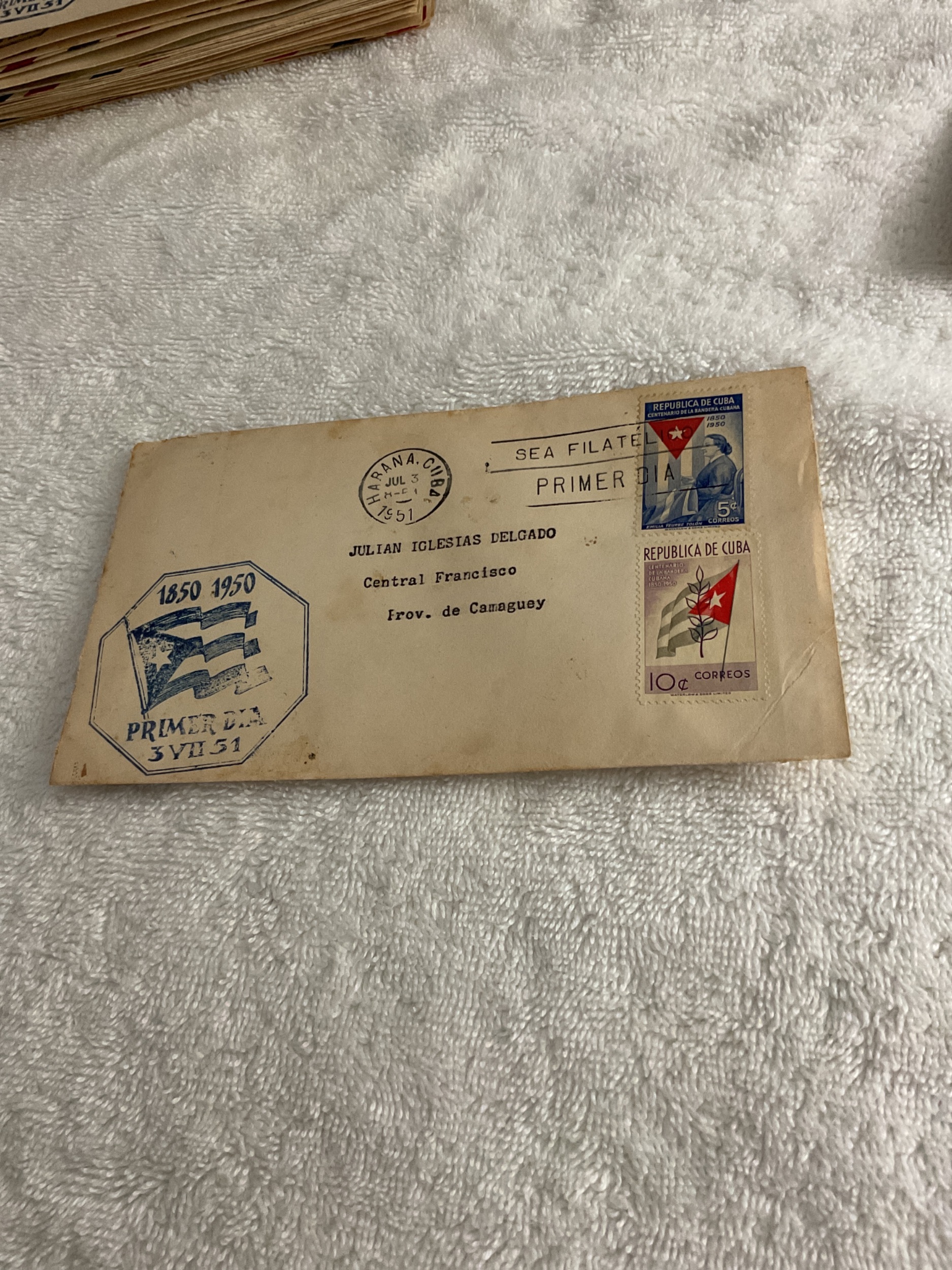 Cuba.1951-Centenario DE LA Bandera Cubana.SET of 2 Stamps.FDC.# 9 ...