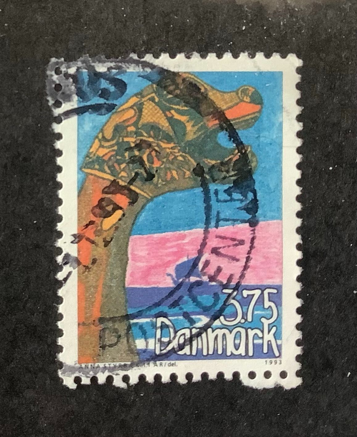Denmark 1993 Scott 990 used - 3.75kr, Child's Drawing of Viking Ships ...