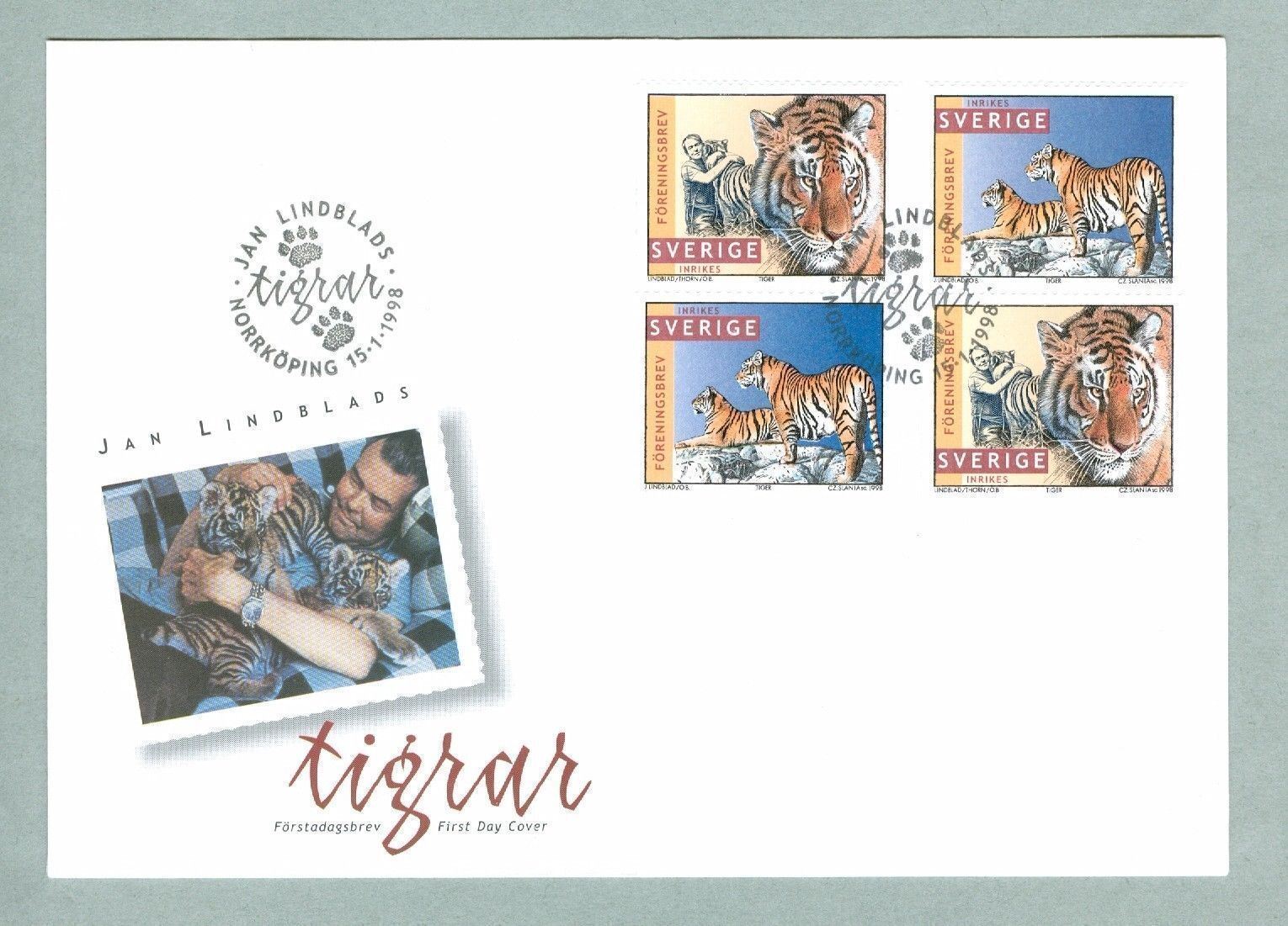 Sweden. 1998. FDC. Cachet. Jan Lindblad. Tigers, Cubs. Engraver: Cz ...
