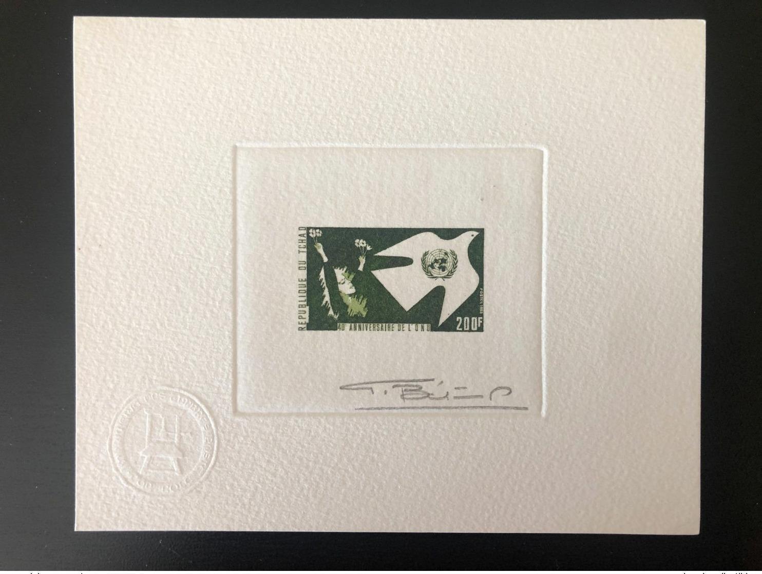 1985 Chad Mi. 1128 UN Anniversary Artist's Proof Dove UN Map Bird ...