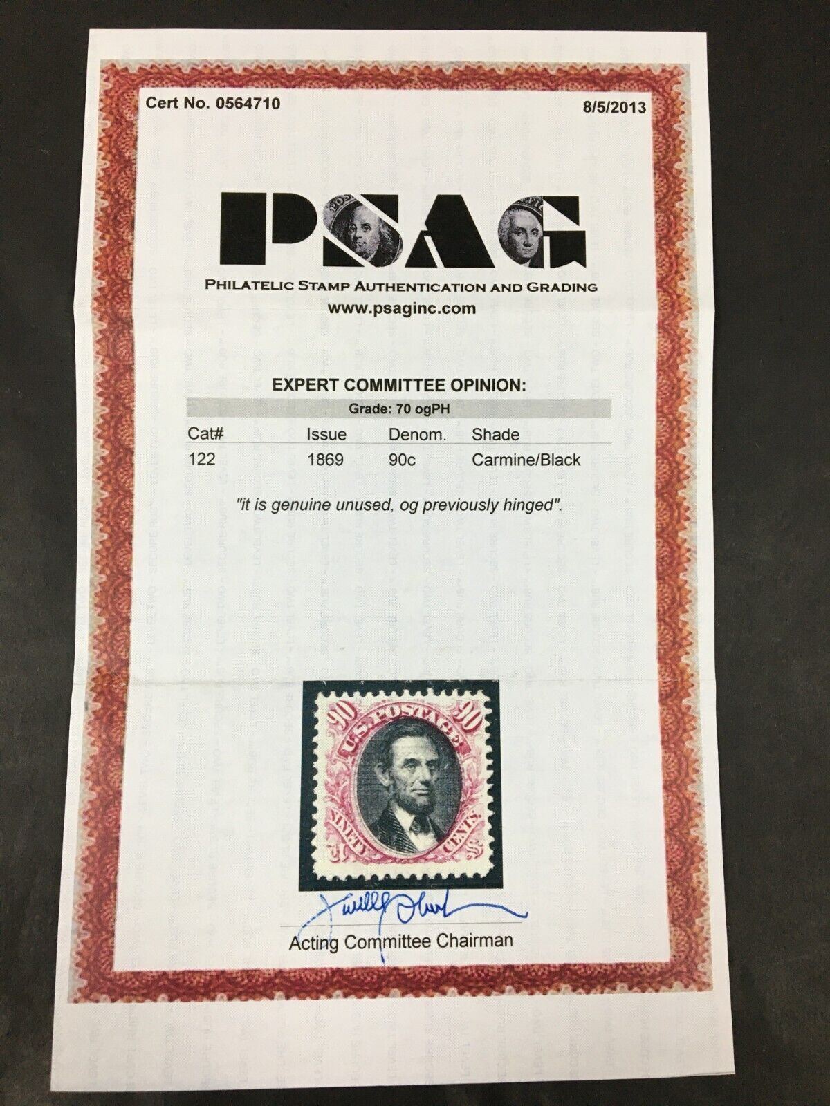 US Stamps #122 Mint OG H Fresh Sound 1 Psag & 2 PF Certs LOT #89729 ...