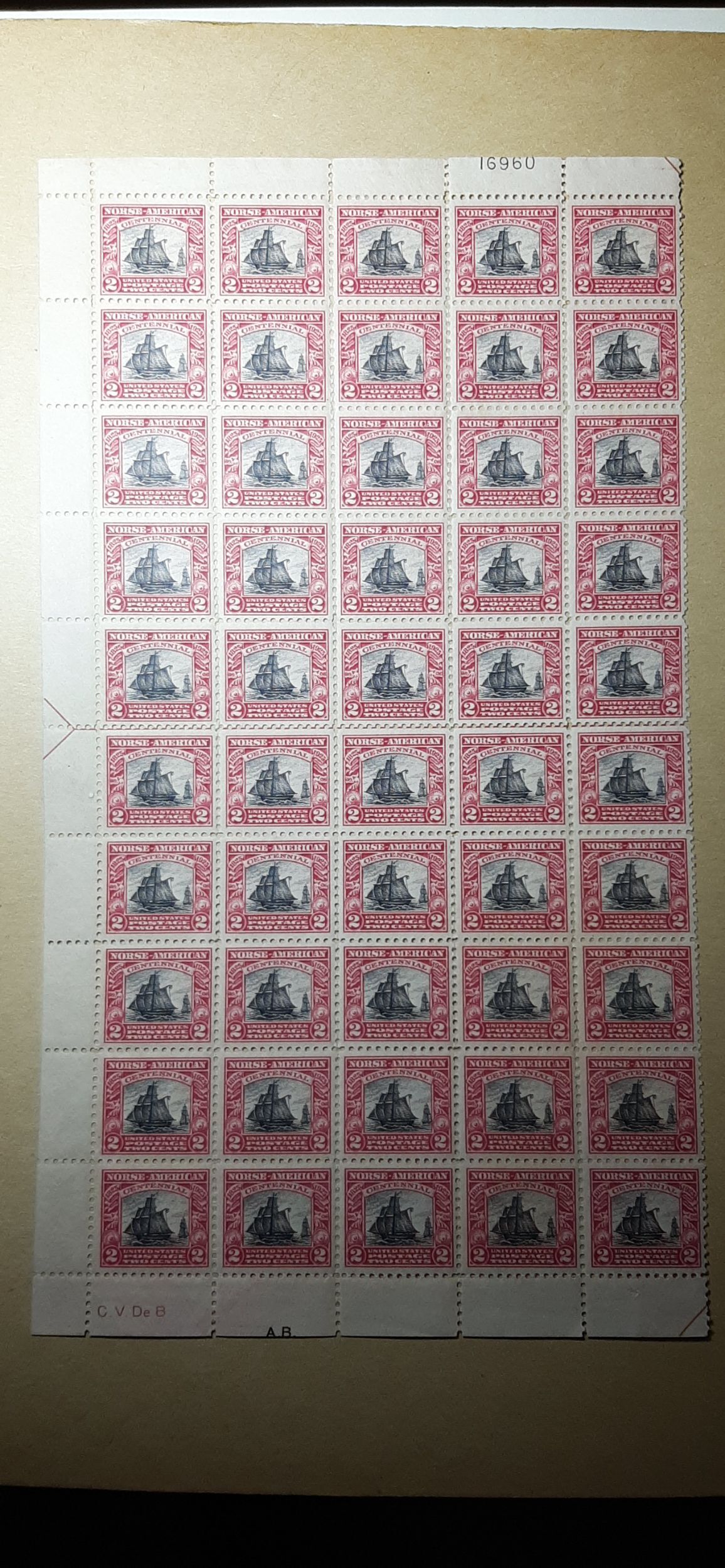 U.S. #620 Mint NH Half SHEET - 1925 2c Norse-American | United States ...