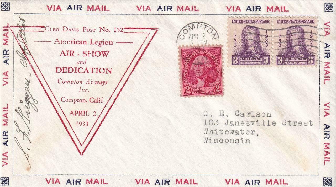 1933,Compton, CA, Air Show Dedication of Compton Airways,Signed by ...