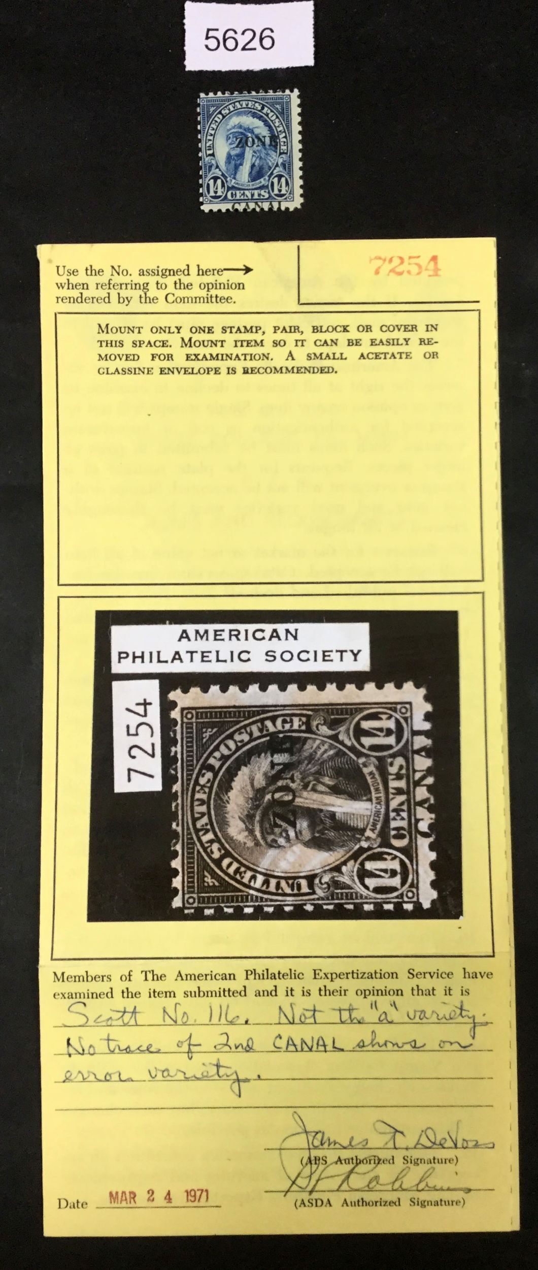 US Stamps CZ #116 Mint OG NH VAR. Almost 116a 'Aps Cert $1,500 LOT ...