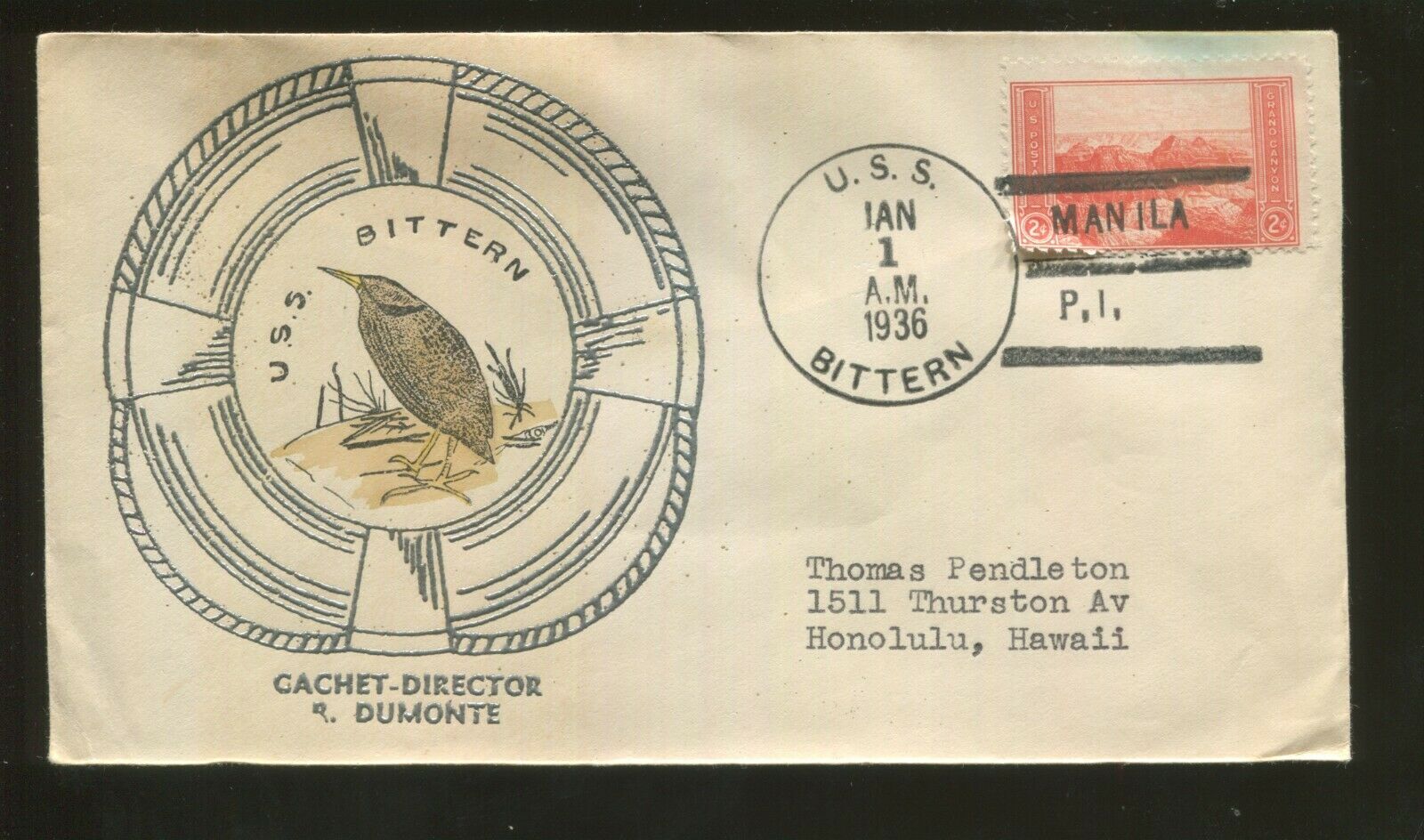 1936 USS Bittern Manila Philippines US Navy Postal Cover | United ...