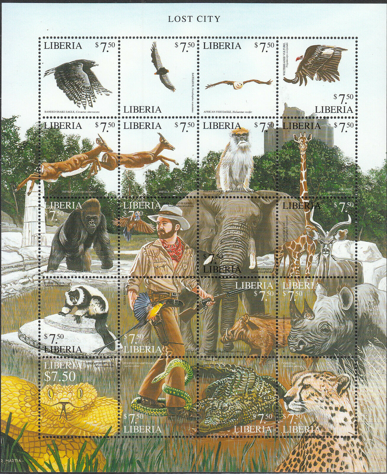Liberia - Fauna complete sheet of 20 - MNH | Africa - Liberia, Stamp ...