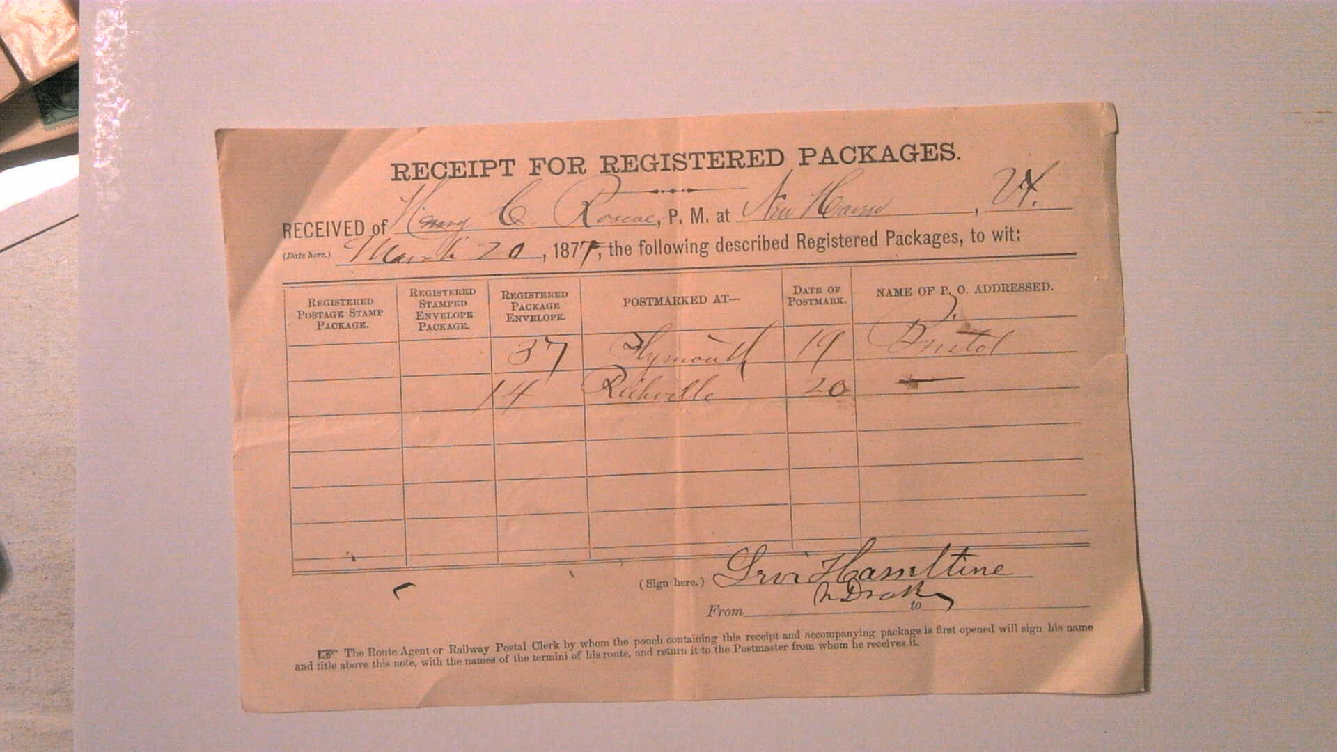Usps 1877 Registered Package Receipt | United States, Postal Stationery ...