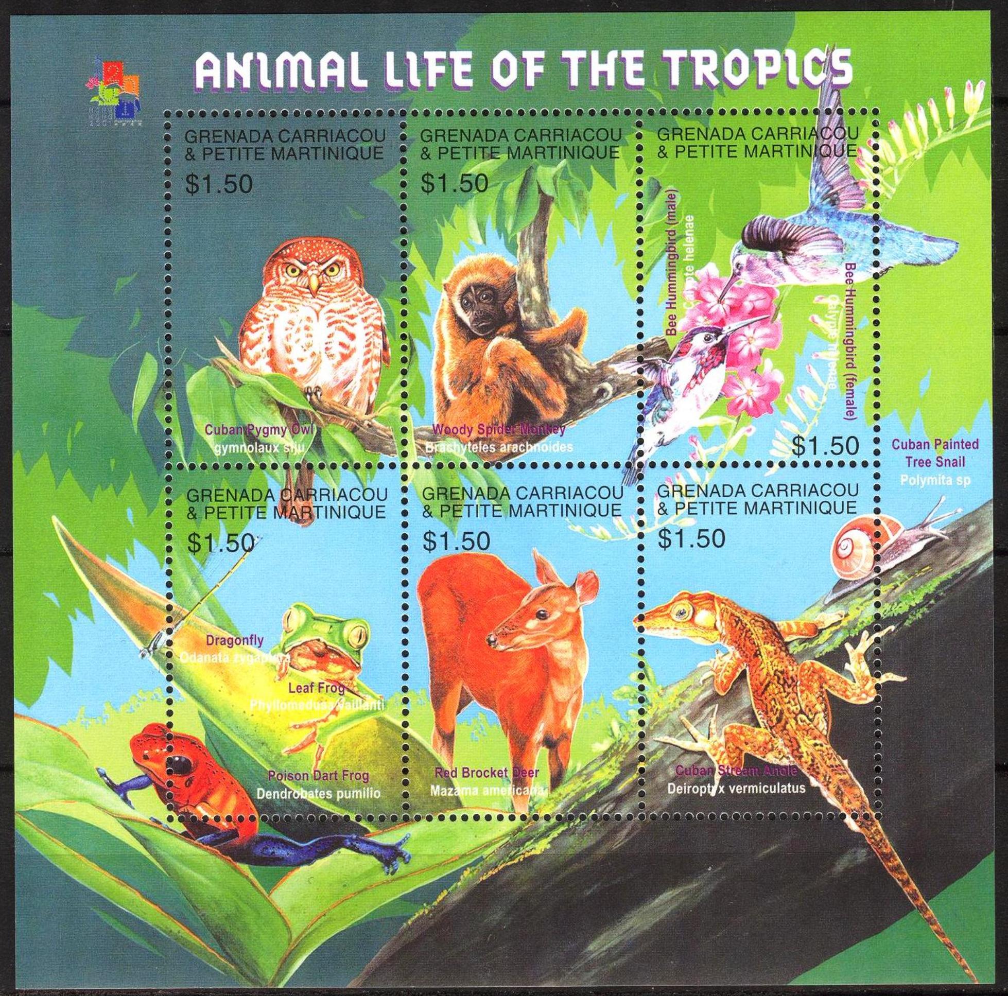 Grenada Carriacou & Petite Martinique 2001 Monkeys Birds Owls Frogs ...