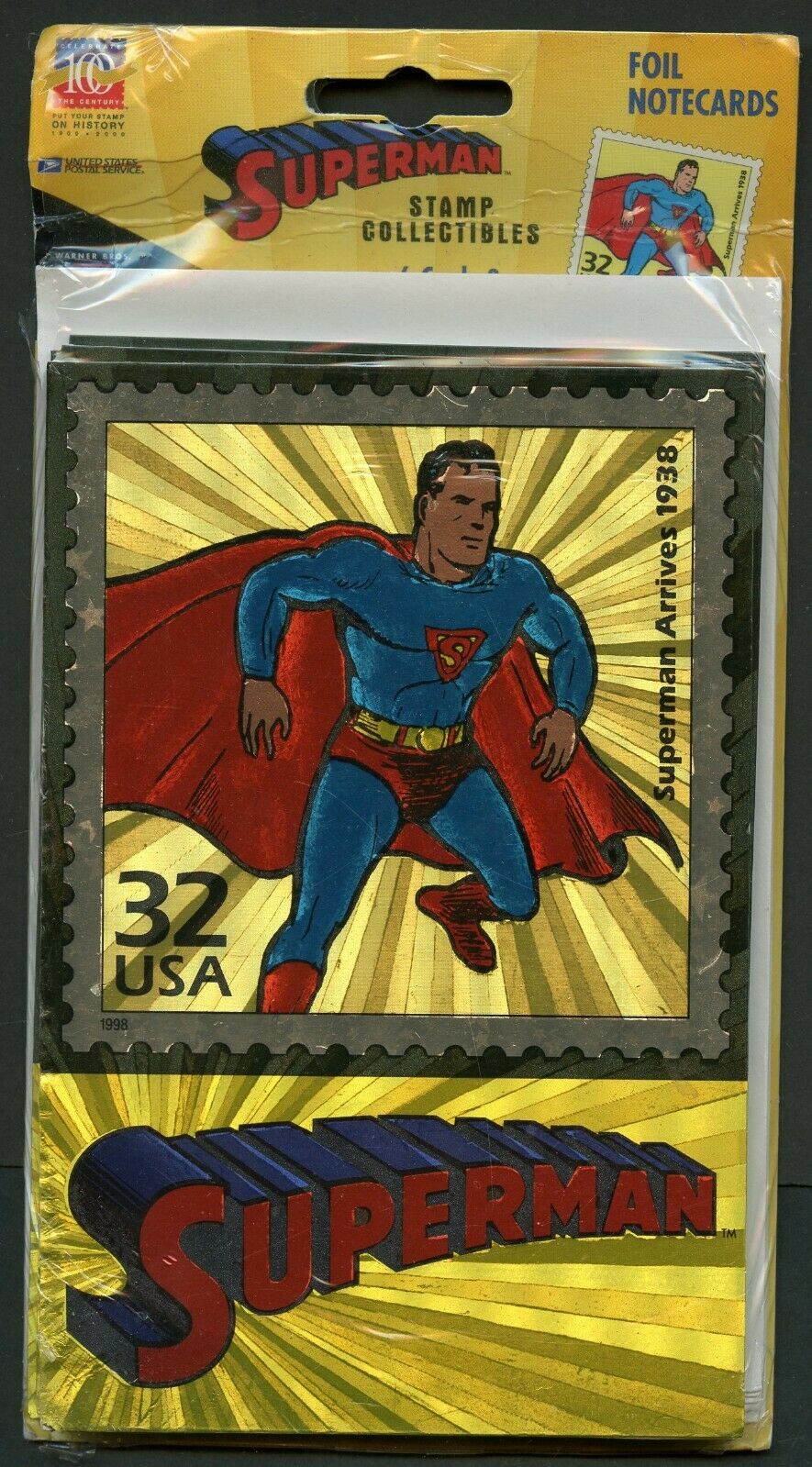 SUPERMAN USPS FOIL NOTE CARDS SET MINT IN USPS PACK AS ISSUED / HipStamp
