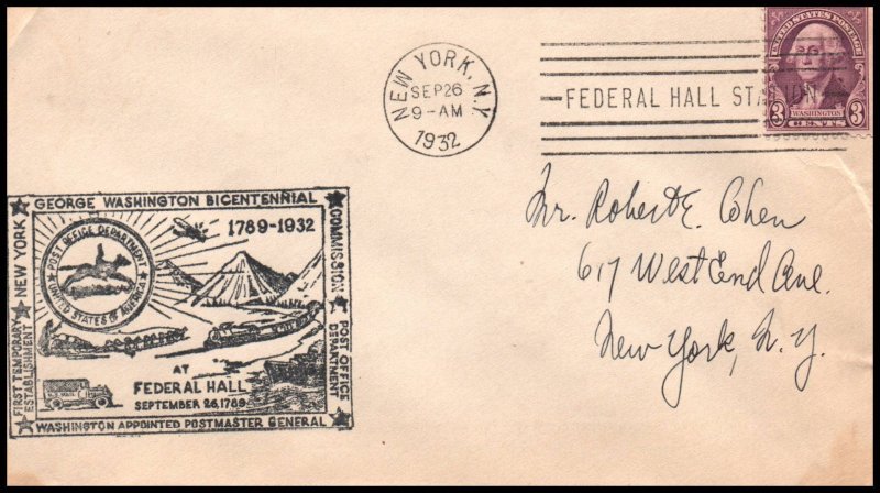 US George Washington Bicentennial Federal Hall 1932 Cover | United ...