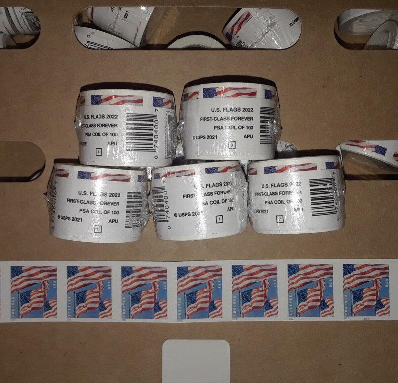 Two (2) Rolls / Coils of 2022 US FLAG Forever First Class 63¢ Stamps ...