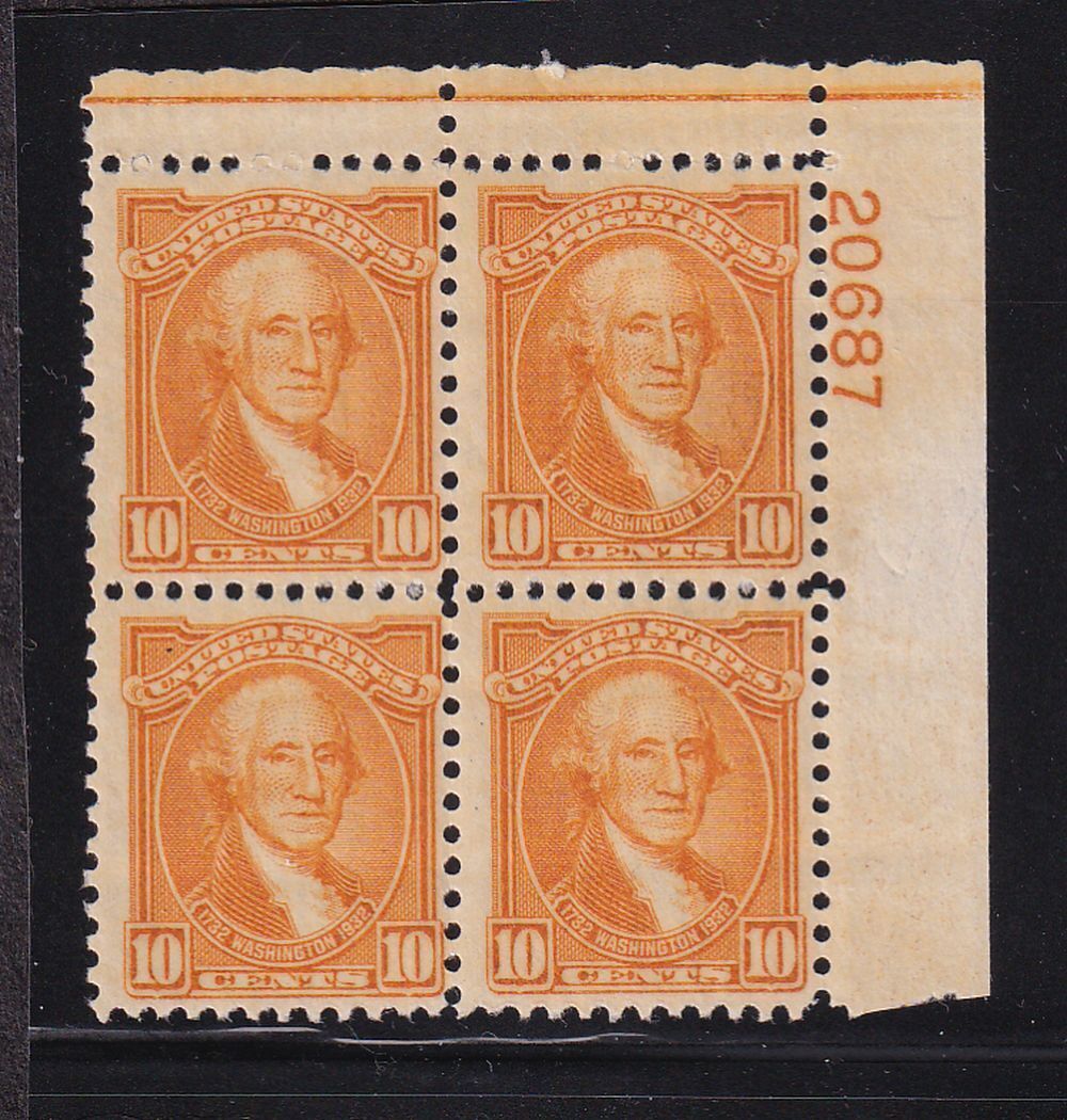 1932 Washington Bicentennial Sc 715 MLH full OG plate block CV $85 (K5 ...