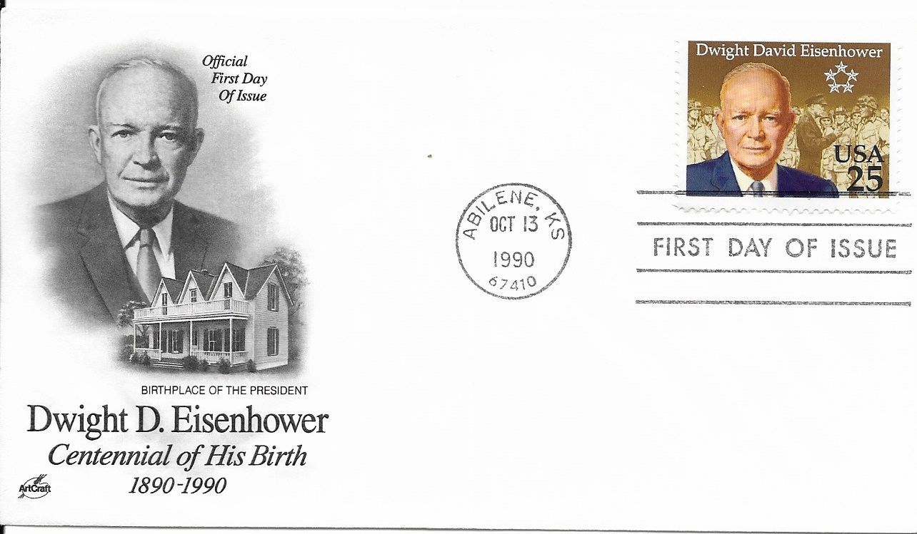 1990 FDC, #2513, 25c Dwight D. Eisenhower, Art Craft & PCS | United ...