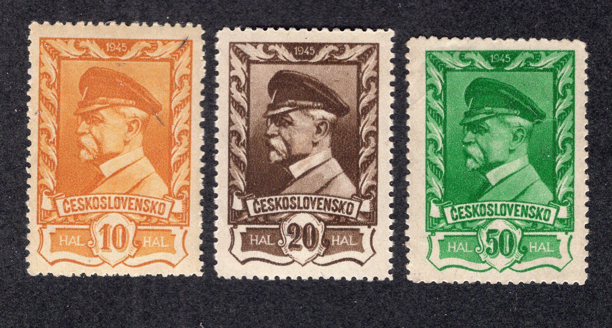 Czechoslovakia 1945-46 10k, 20k & 50k Masaryk, Scott 262B, 262C, 263 ...
