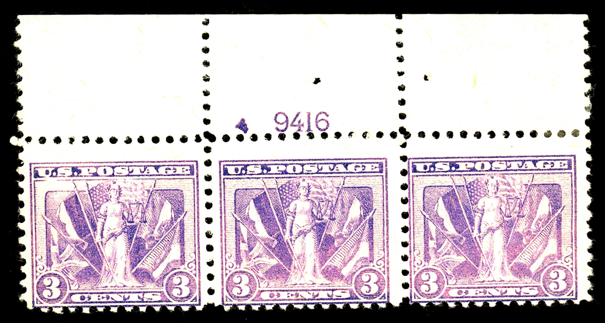 U.S. #537 Mint PL# Strip of 3 OG HR | United States, General Issue ...