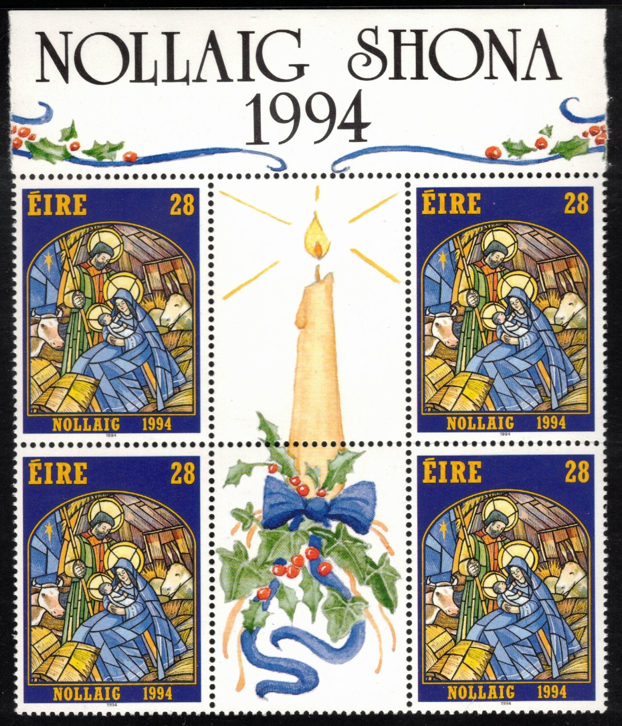 IRELAND 1994 Christmas Gutter Block; Scott 948, SG 932; MNH | Europe ...