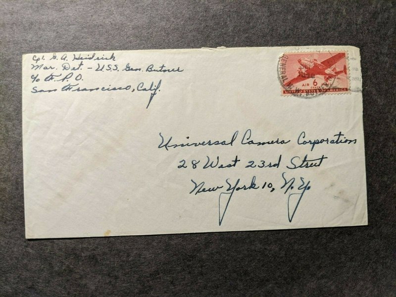 USS GENERAL H. W. BUTNER AP-113 Naval Cover 1948 Sailor's Mail Marine ...