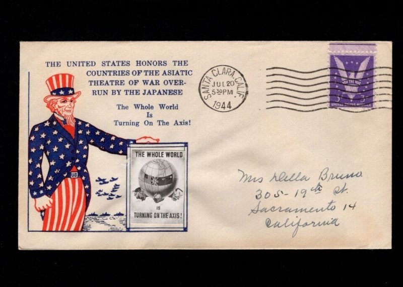 WWII Patriotic Hitler Tojo Mussolini Squashed by Globe Uncle Sam Santa ...