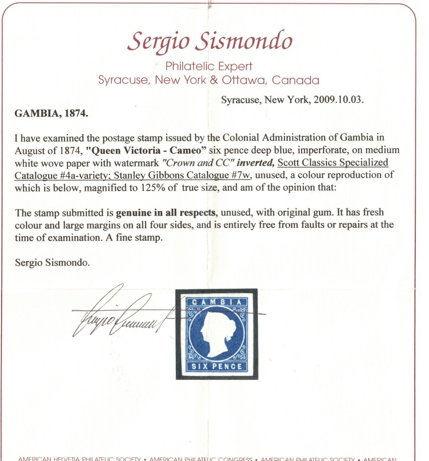 Gambia #4a (SG #7w) Extra Fine Mint Original Gum Lightly Hinged **With ...