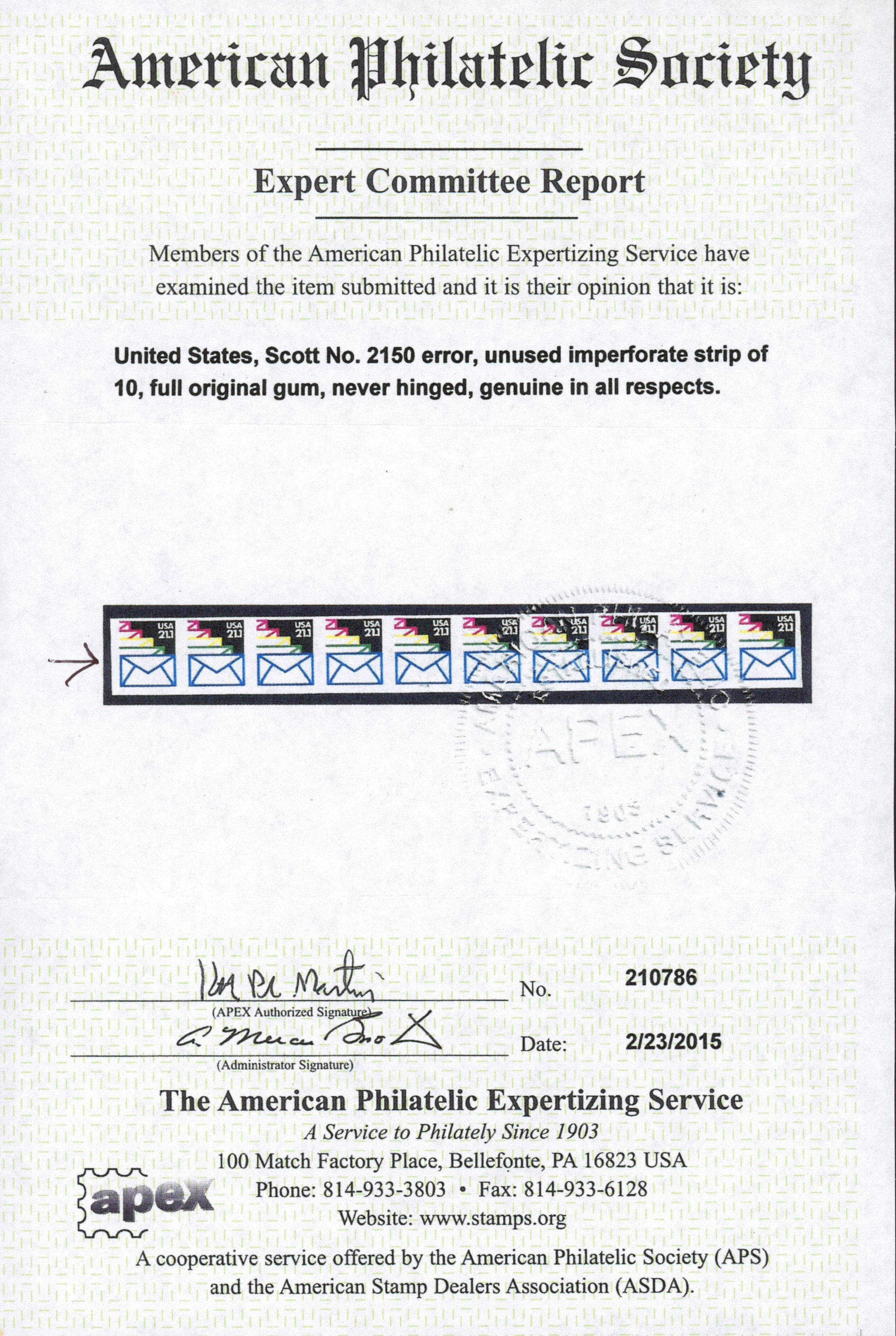 USA Scott# 2150c RARE IMPERF Coil PAIR from original find - Strip of 10 ...