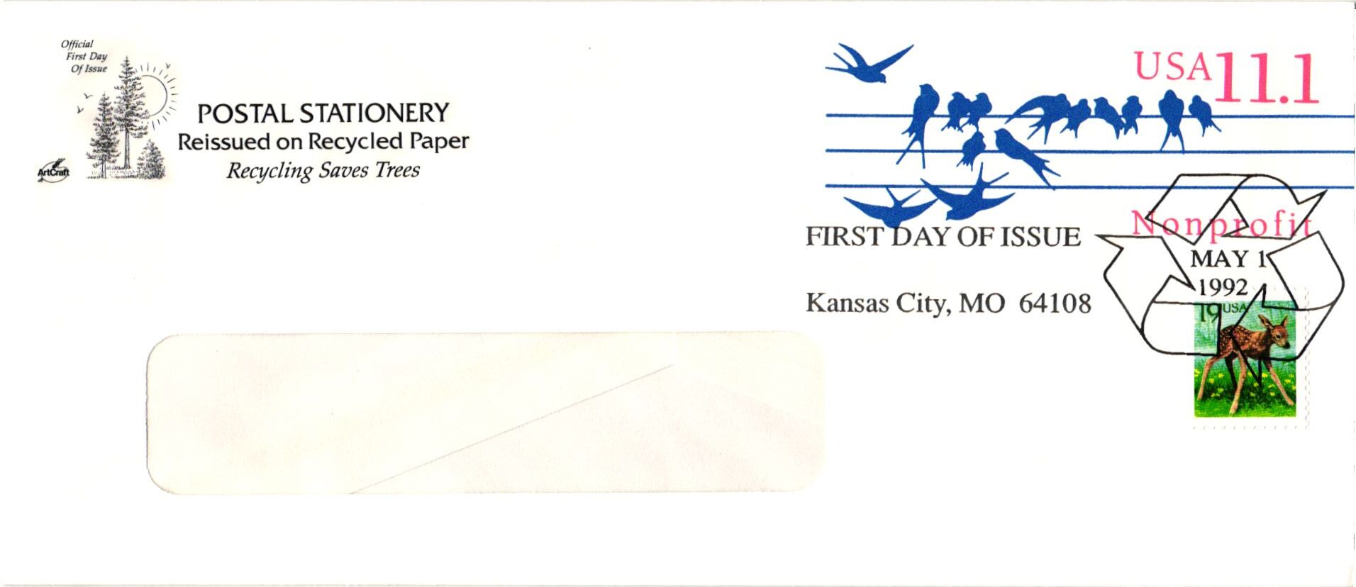 #U620 Birds On A Wire Reissue Stamped Envelope – Artcraft Cachet apf25 ...