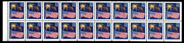 2276a, 22c Flag over Fireworks, Booklet Pane bp2276a | United States ...