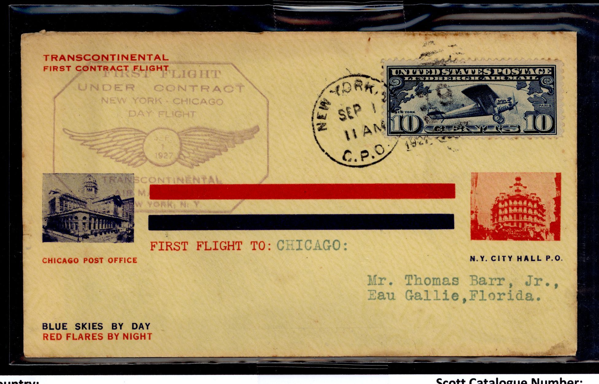 US C10 First Flight NY-Chicago, 1927 | United States, Air Mail Stamp ...