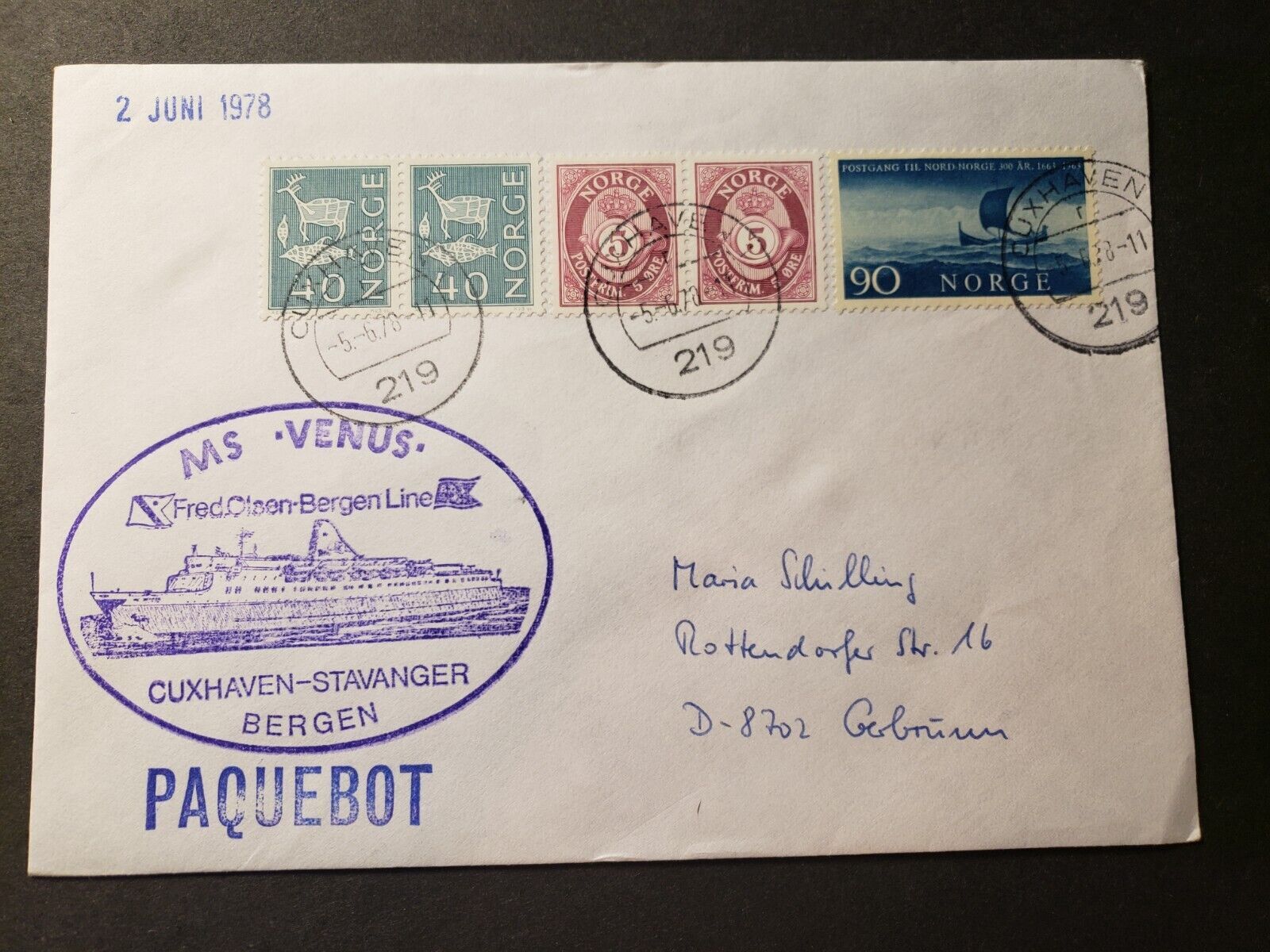 Ship MS VENUS, Fred Olsen Bergen Line Naval Cover 1978 PAQUEBOT Cachet ...