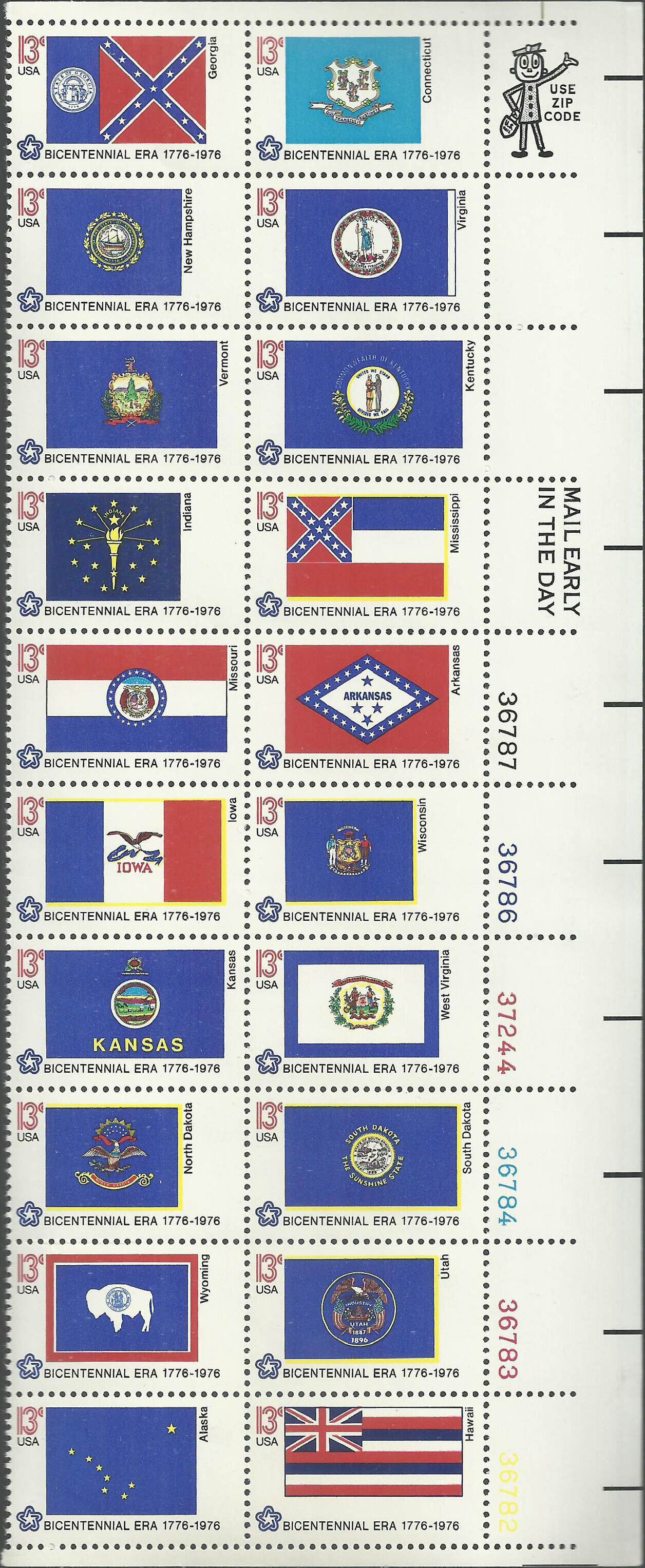 # 1633-82 1976 PLATE STRIP ONLY Mint Never Hinged ( MNH ) STATE FLAGS ...