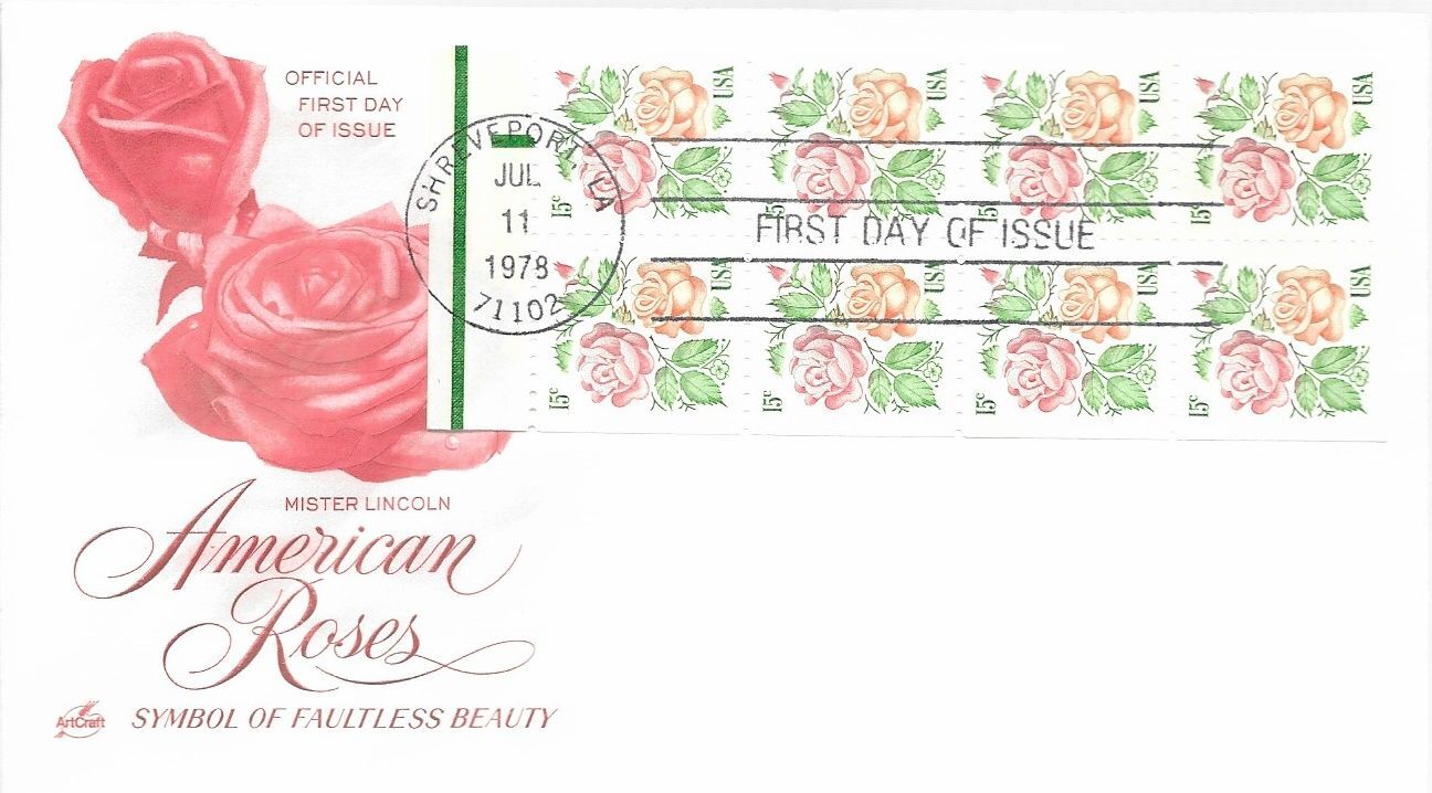1978 FDC, #1737a, 15c American Roses, Art Craft, booklet pane | United ...