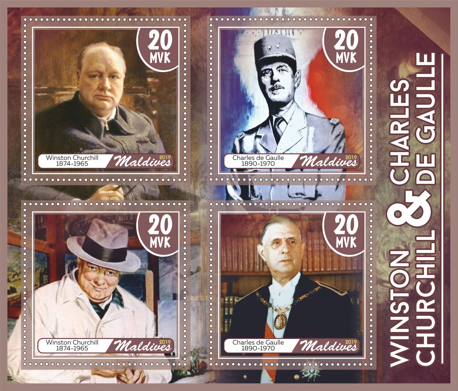 Stamps. Famous people. Winston Churchill 2019 1+1 sheets perforated ...
