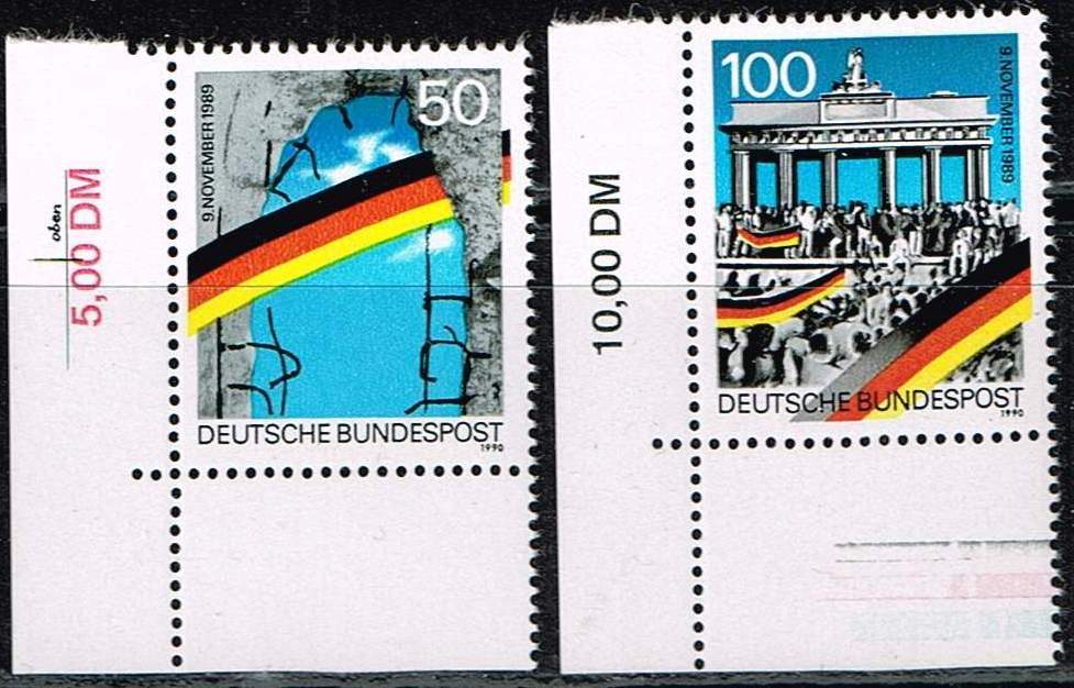Germany 1990,Sc.#1617-8 MNH. National Colours Spanning Breach in the ...