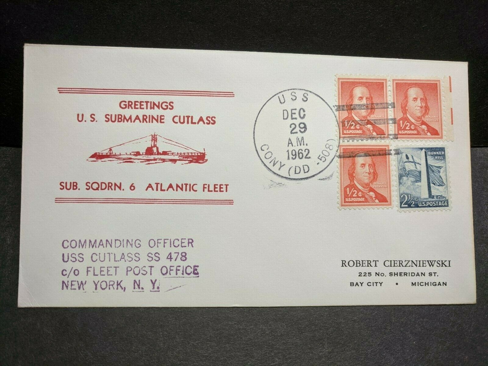 Submarine USS CUTLASS SS-478 Naval Cover 1962 Cachet USS CONY DD-508 ...
