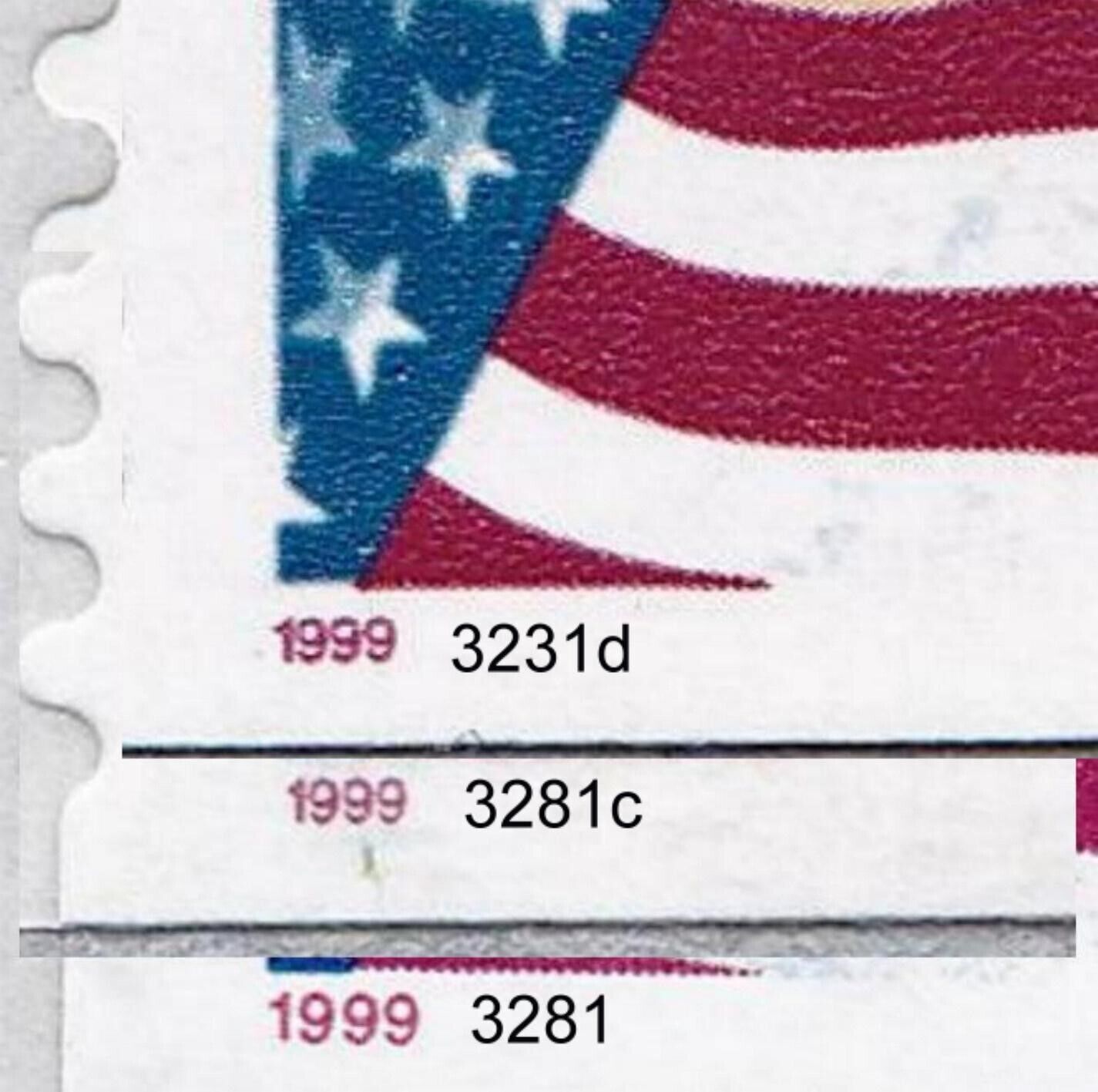 Single 33c Flag SA US #3281 Large Date , US #3281c Small Date Lot (2) F ...