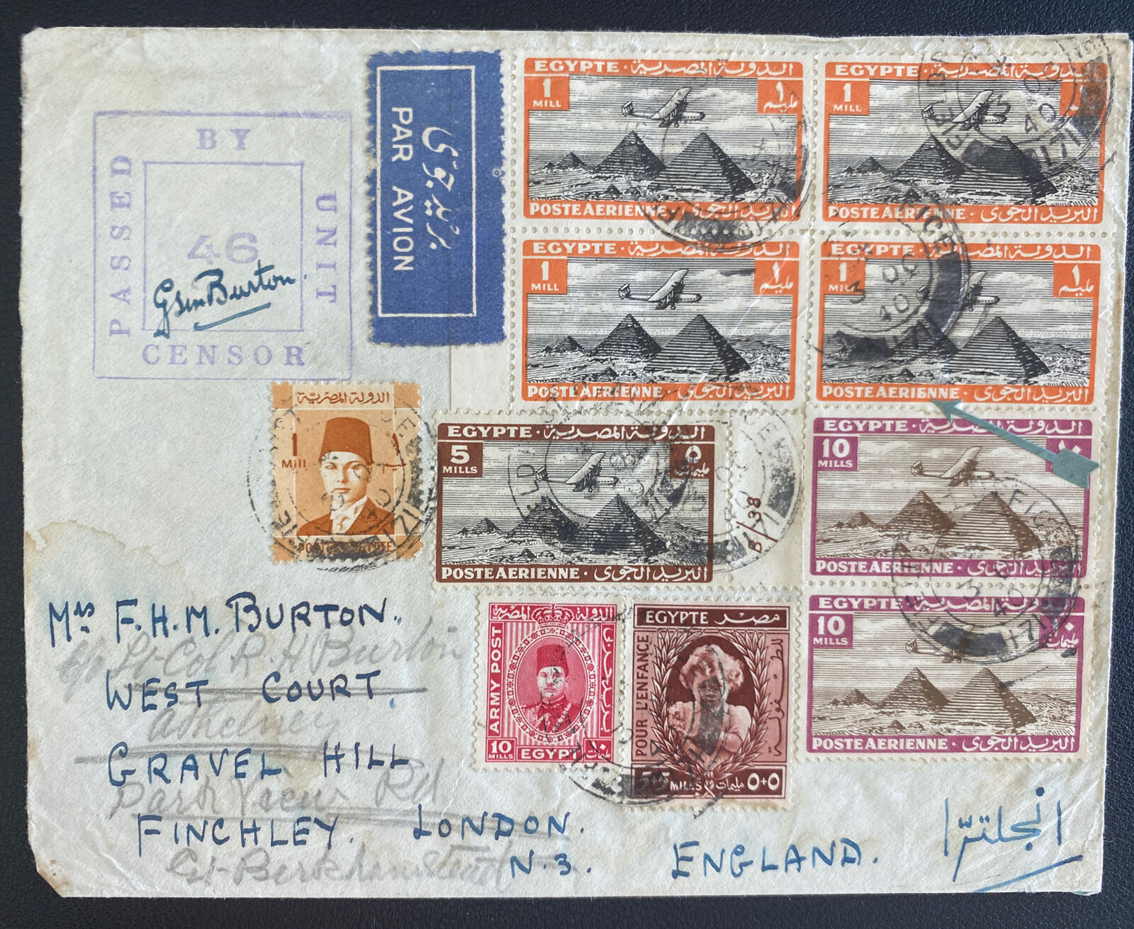1940 Field Post office Egypt 171 Censored Airmail Cover To London ...