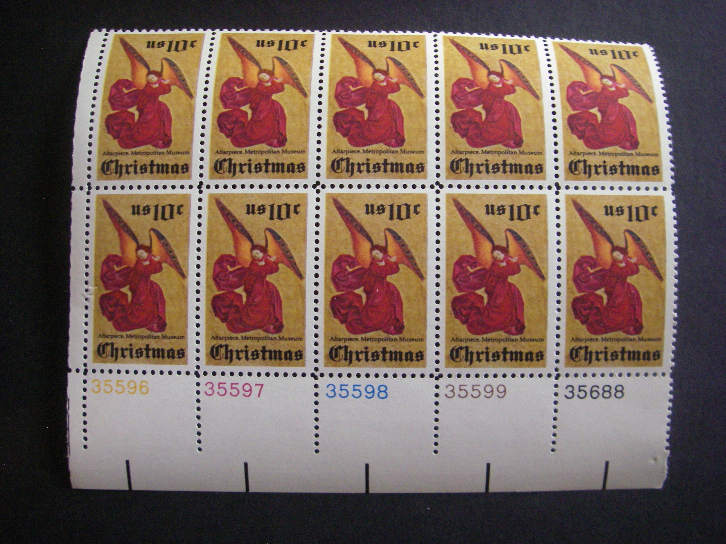 Scott 1550, 10c Christmas Angel, PB10 #35596-9, 35688 LL, MNH Christmas ...