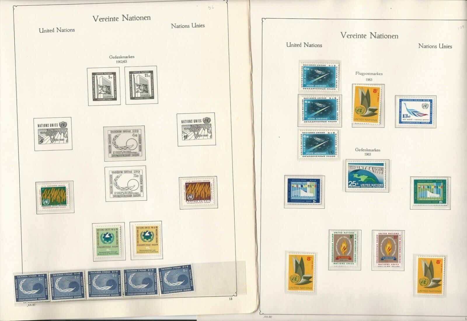 United Nations Stamp Collection on 22 KA-BE Pages, 1951-1969, JFZ ...