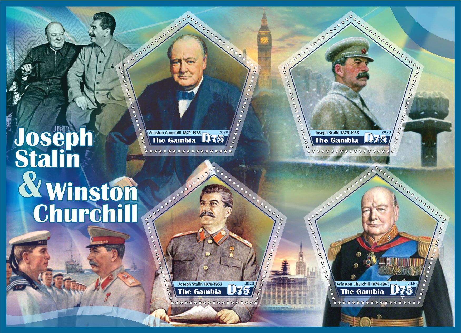 Stamps. Famous people. Winston Churchill Stalin 2020 year 1+1 sheets ...